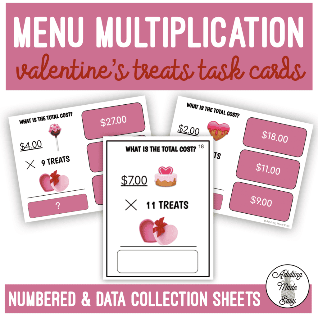 Valentine's Treat Multiplication Task Cards - Adulting Made Easy LLC