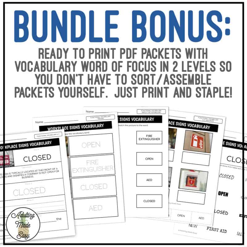 Workplace Signs Functional Vocabulary BUNDLE - Adulting Made Easy LLC