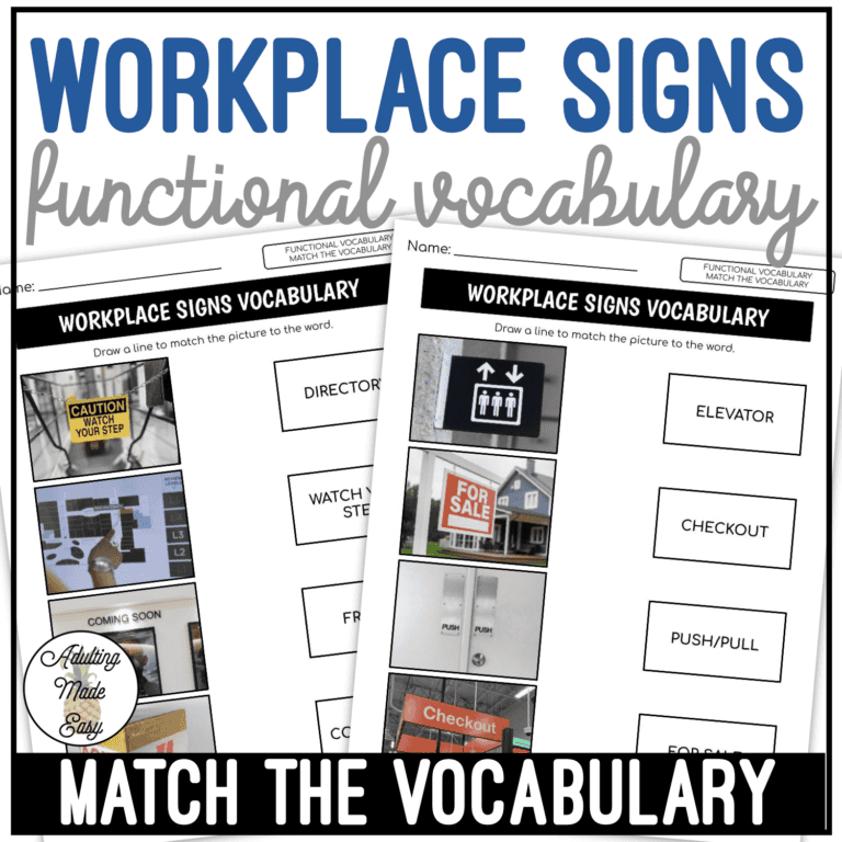 Workplace Signs Functional Vocabulary BUNDLE - Adulting Made Easy LLC