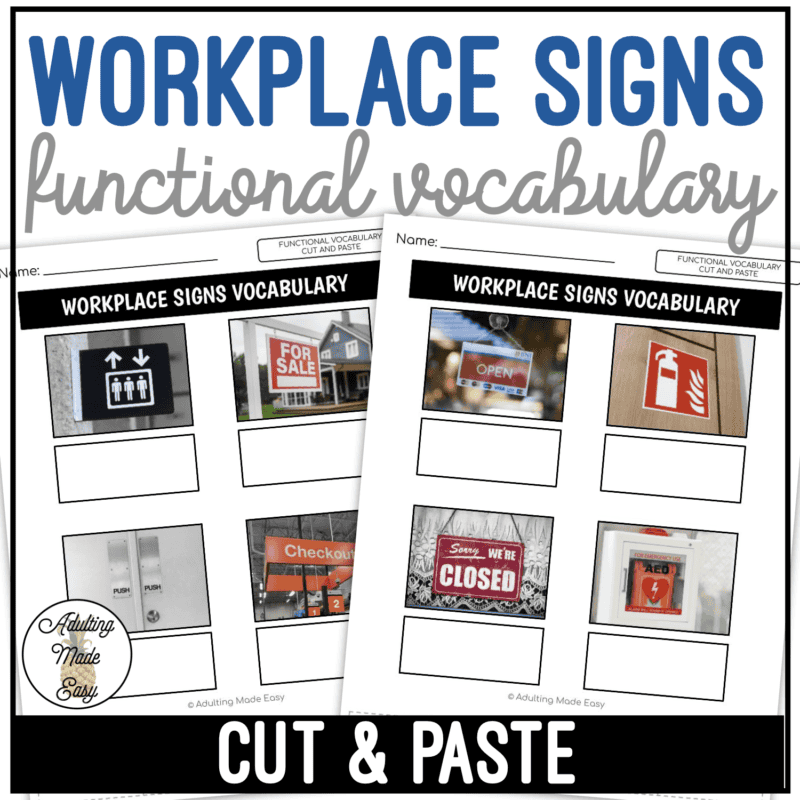 Workplace Signs Functional Vocabulary CUT AND PASTE Worksheets ...