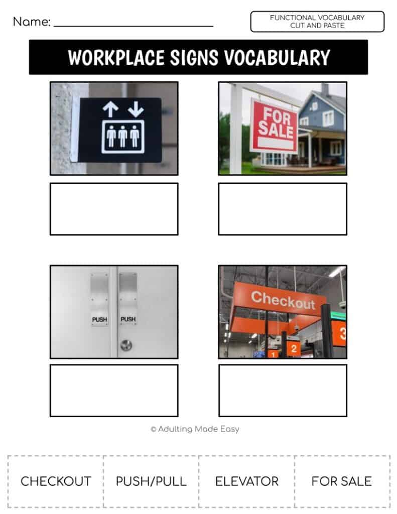 Workplace Signs Functional Vocabulary CUT AND PASTE Worksheets ...