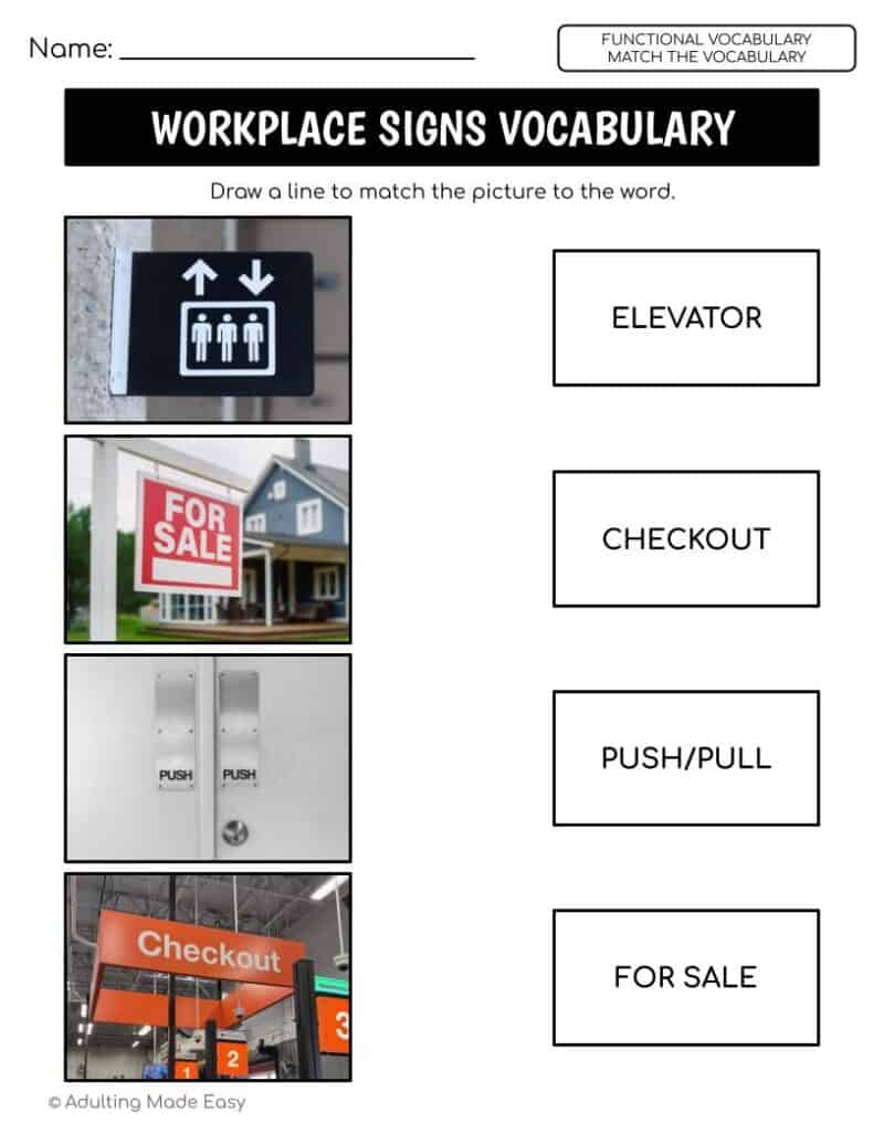 Workplace Signs Functional Vocabulary MATCH THE WORD Worksheets ...