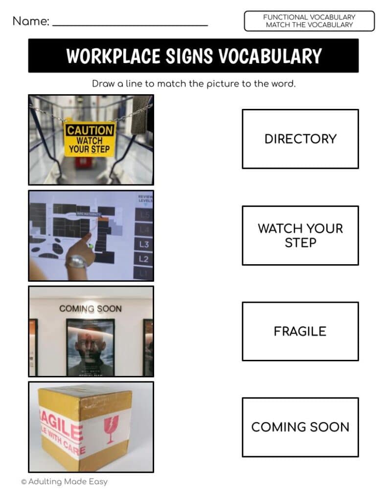 Workplace Signs Functional Vocabulary MATCH THE WORD Worksheets ...