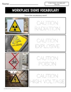 Workplace Signs Vocabulary TRACING Worksheets - Adulting Made Easy LLC