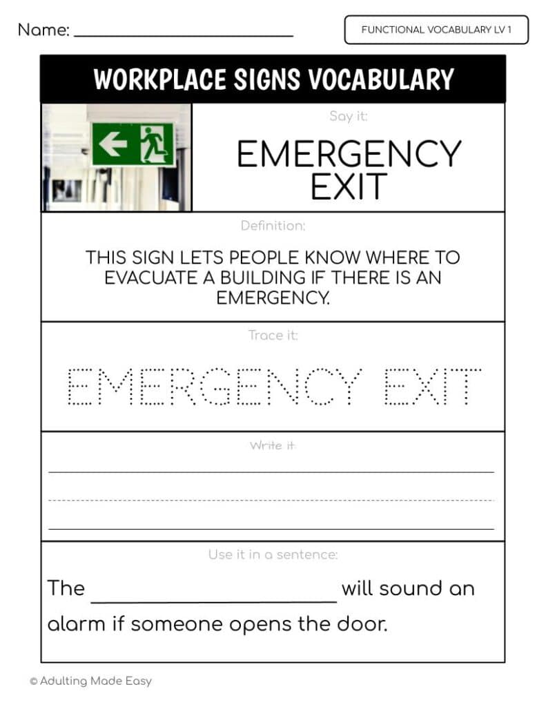 Workplace Signs Functional Vocabulary LEVEL 1 Worksheets - Adulting ...
