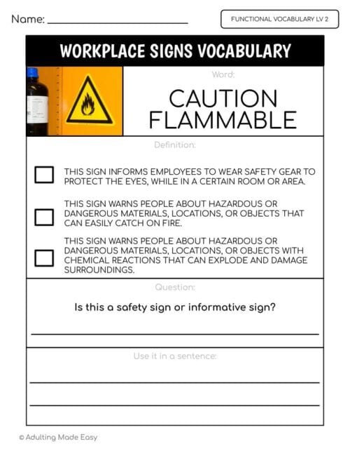 Workplace Signs Functional Vocabulary LEVEL 2 Worksheets - Adulting ...