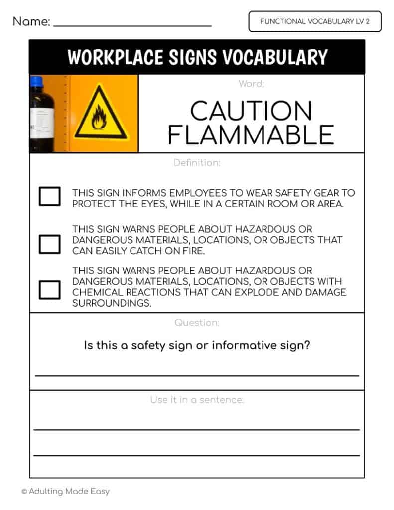 Workplace Signs Functional Vocabulary LEVEL 2 Worksheets - Adulting ...