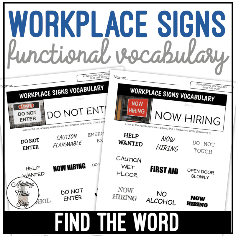 Workplace Signs Functional Vocabulary BUNDLE - Adulting Made Easy LLC