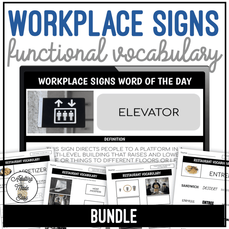 Workplace Signs Functional Vocabulary BUNDLE - Adulting Made Easy LLC
