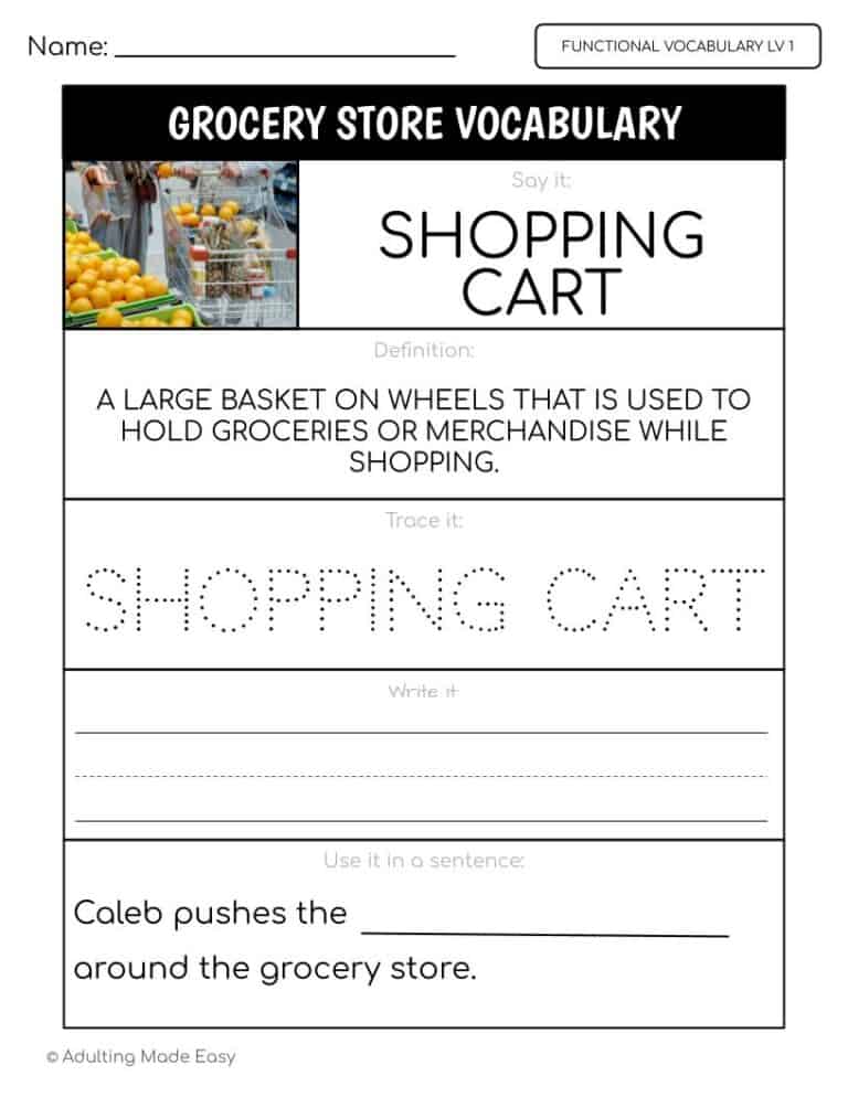 Grocery Store Functional Vocabulary LEVEL 1 Worksheets - Adulting Made ...