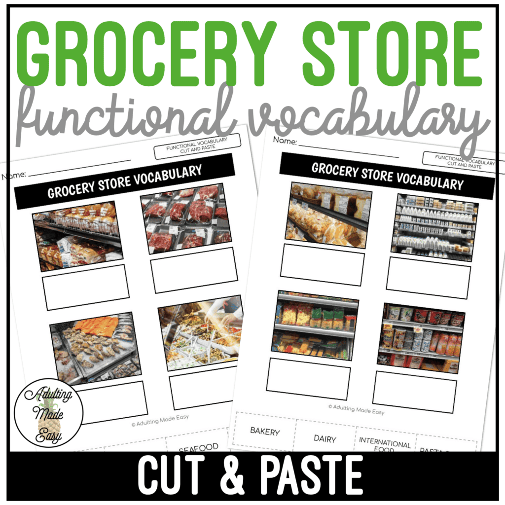 Grocery Store Functional Vocabulary CUT AND PASTE Worksheets - Adulting ...