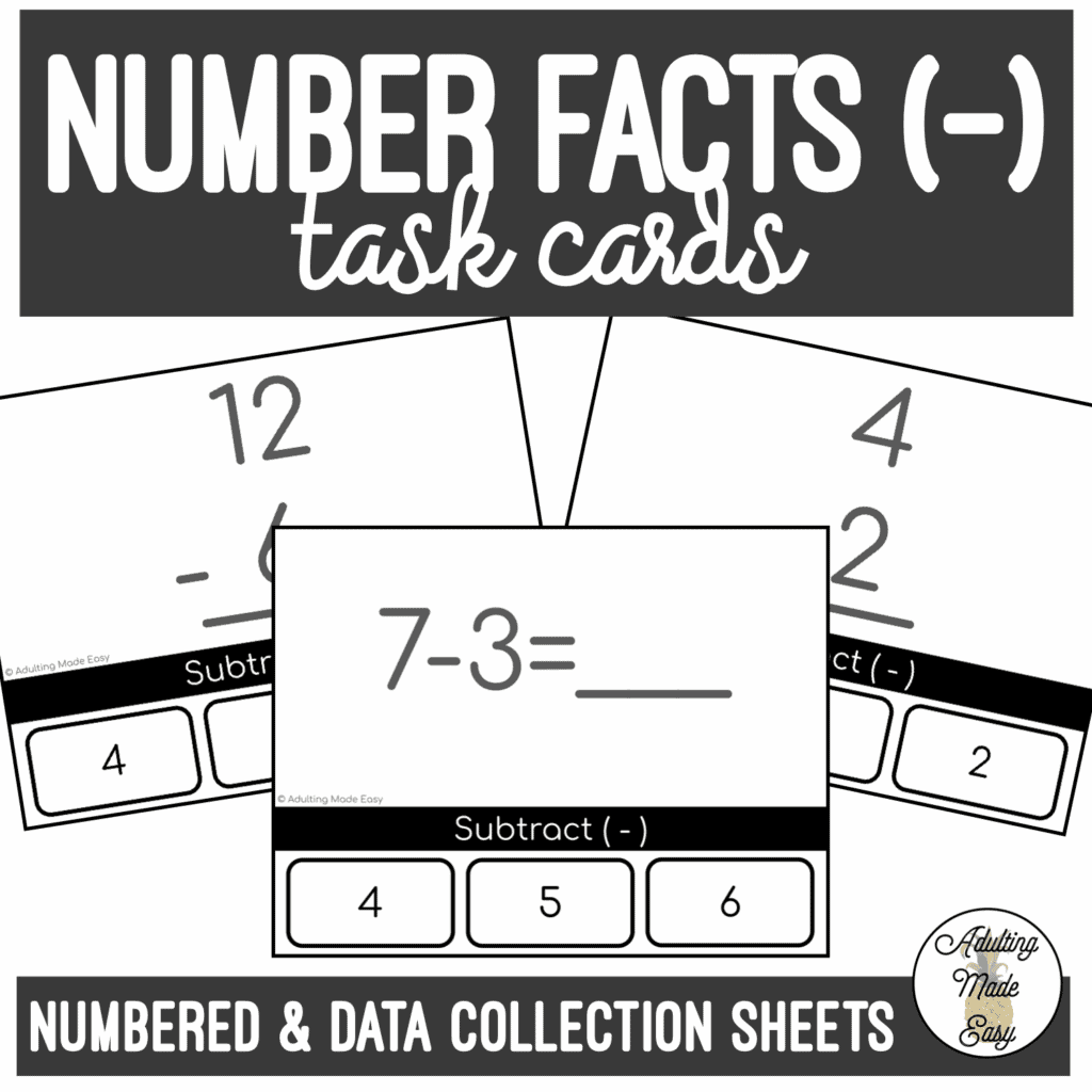 Number Facts Subtraction Task Cards - Adulting Made Easy LLC