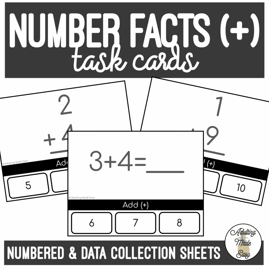 Number Facts Addition Task Cards - Adulting Made Easy LLC