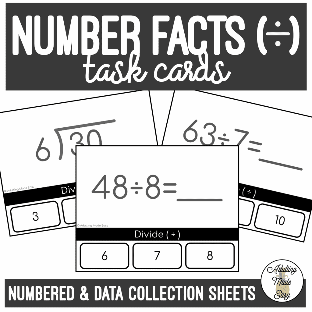 Number Facts Division Task Cards - Adulting Made Easy LLC