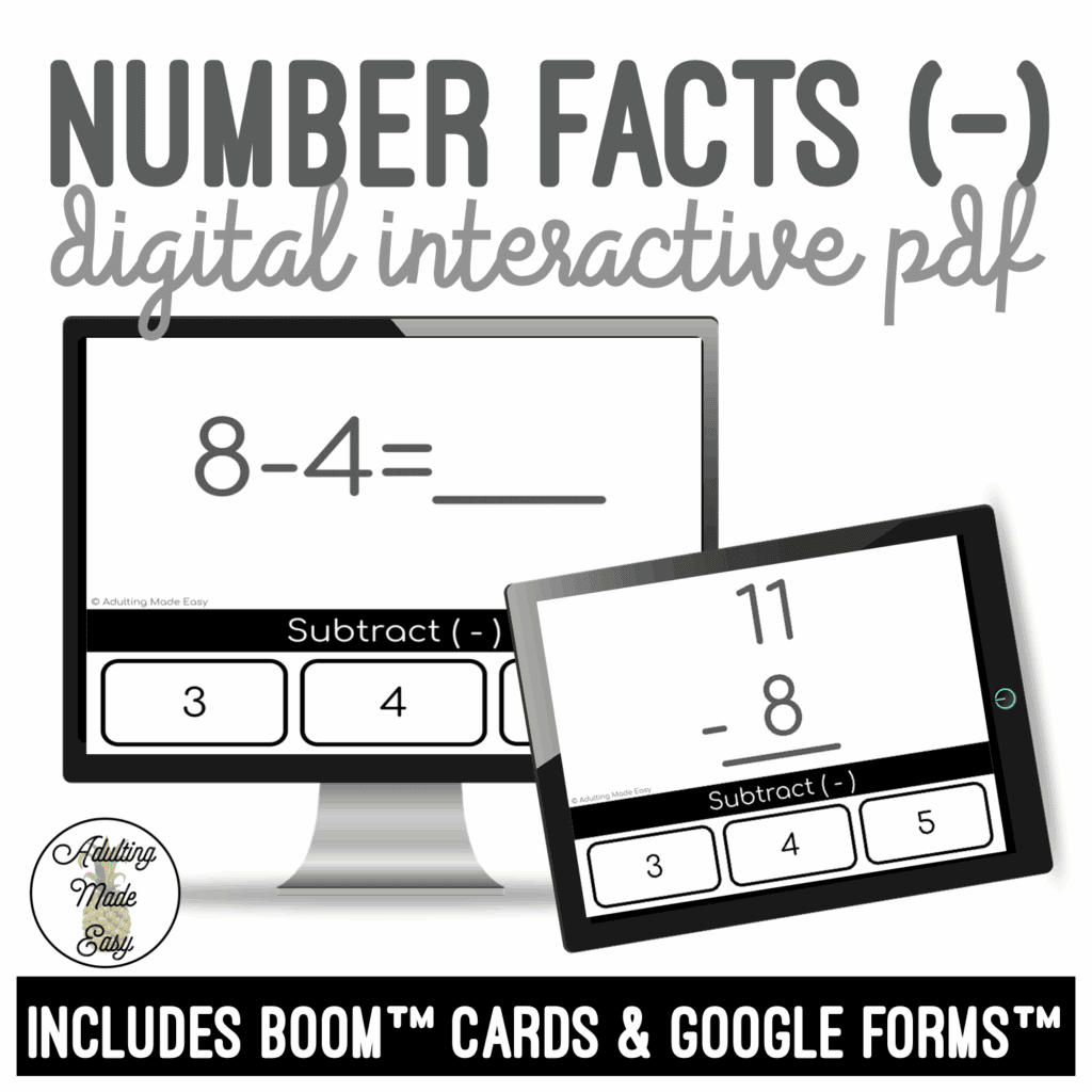 Number Facts Subtraction Digital Task Cards - Adulting Made Easy LLC