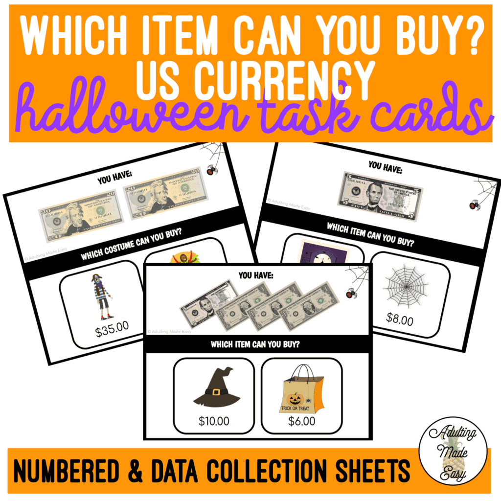 Halloween Which Item Can I Buy? US Currency Task Cards - Adulting Made ...